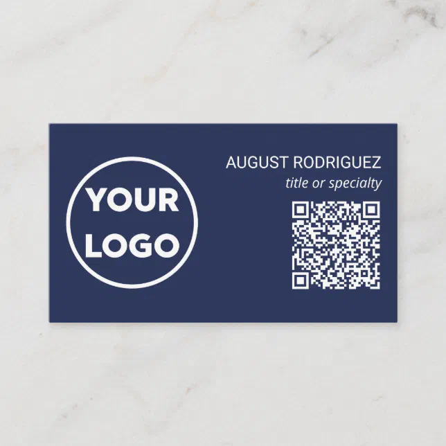 Custom QR Code Business Logo Modern Navy Blue Business Card | Zazzle