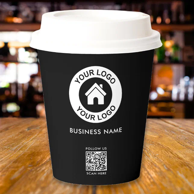 Custom QR Code Business Logo Modern Professional Paper Cups | Zazzle