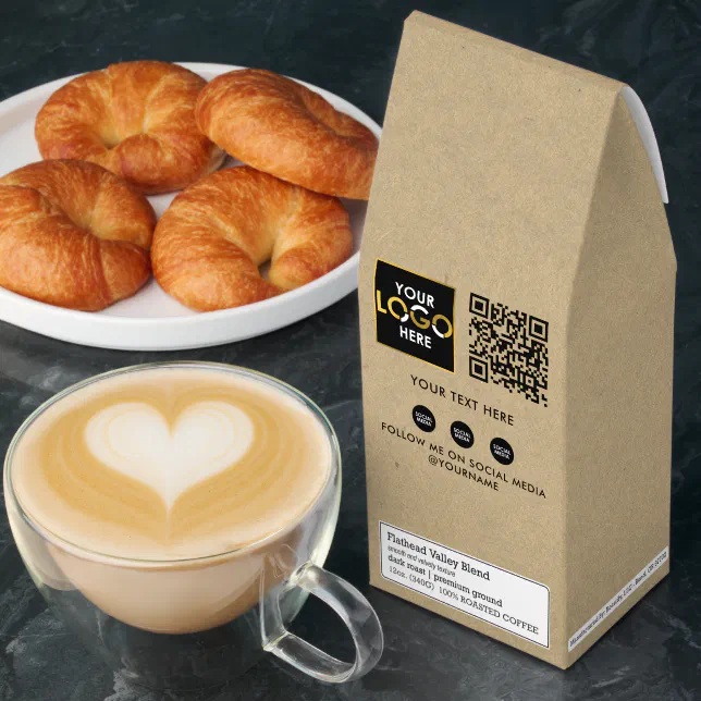 Custom QR Code Business Logo Social Media Kraft Roasted Coffee | Zazzle
