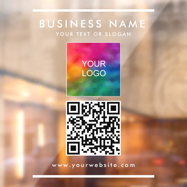 Custom QR Code Business Logo Text Modern Vertical Window Cling | Zazzle