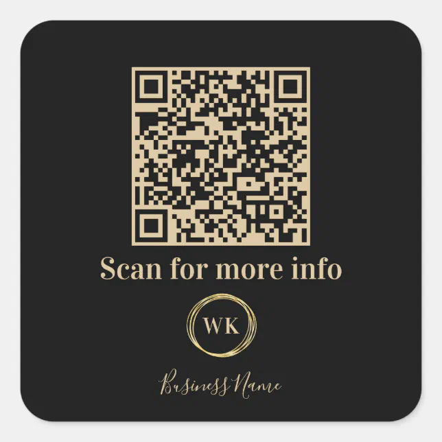 Custom QR Code Business Monogram Logo Black Gold Square Sticker | Zazzle