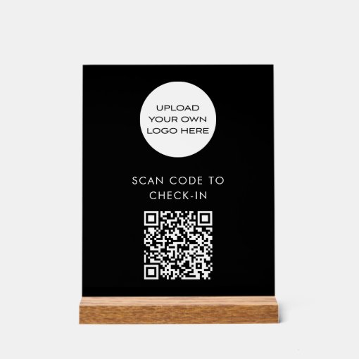 Custom QR Code Check-in Scan Logo Black Acrylic Sign | Zazzle