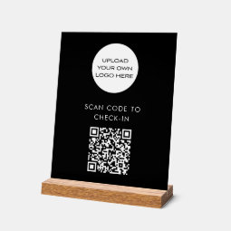 Custom QR Code Check-in Scan Logo Black Acrylic Sign | Zazzle