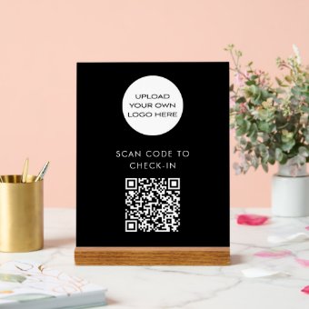 Custom QR Code Check-in Scan Logo Black Acrylic Sign | Zazzle