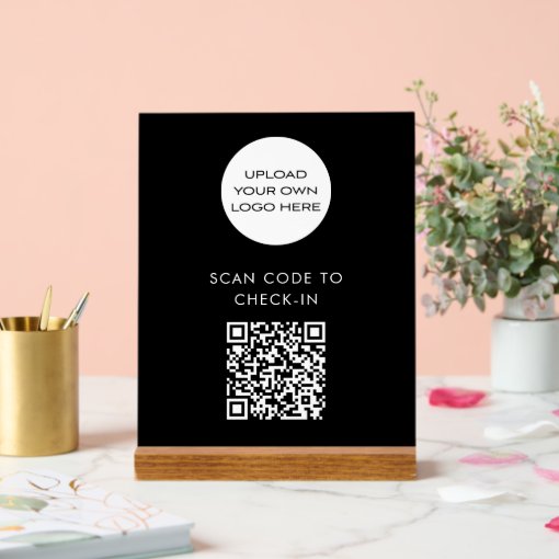 Custom QR Code Check-in Scan Logo Black Acrylic Sign | Zazzle