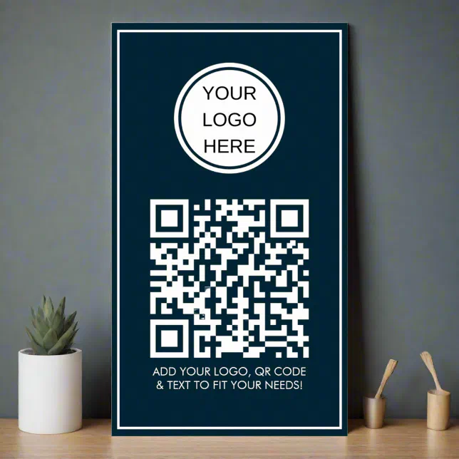 Custom QR Code Company Logo Professional Blue Poster | Zazzle