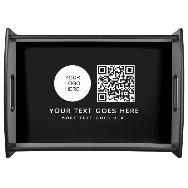 Custom QR Code Company Logo Template Black Large Serving Tray | Zazzle