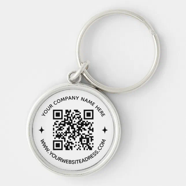 Custom QR Code Company Text Website Round Business Keychain | Zazzle