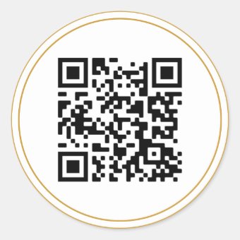 Custom QR Code Elegant Black White Gold Classic Round Sticker | Zazzle