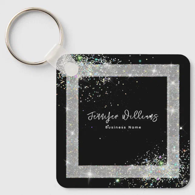 Custom QR Code Holographic Glitter Black Sparkles Keychain | Zazzle