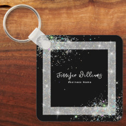Custom QR Code Holographic Glitter Black Sparkles Keychain | Zazzle