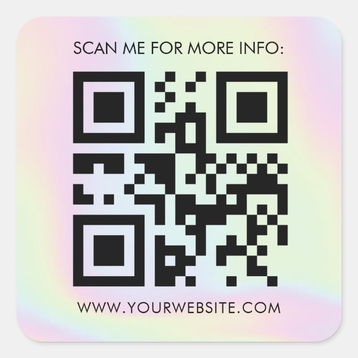 Custom QR Code & Holographic Pastel Business Promo Square Sticker | Zazzle