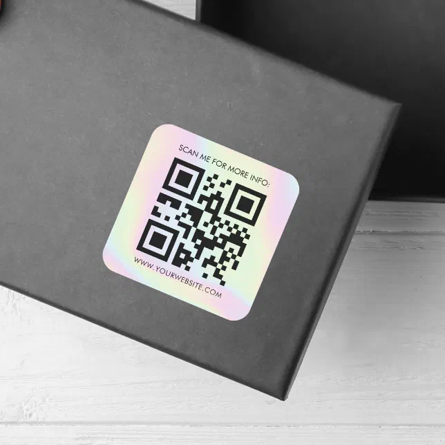 Custom QR Code & Holographic Pastel Business Promo Square Sticker | Zazzle