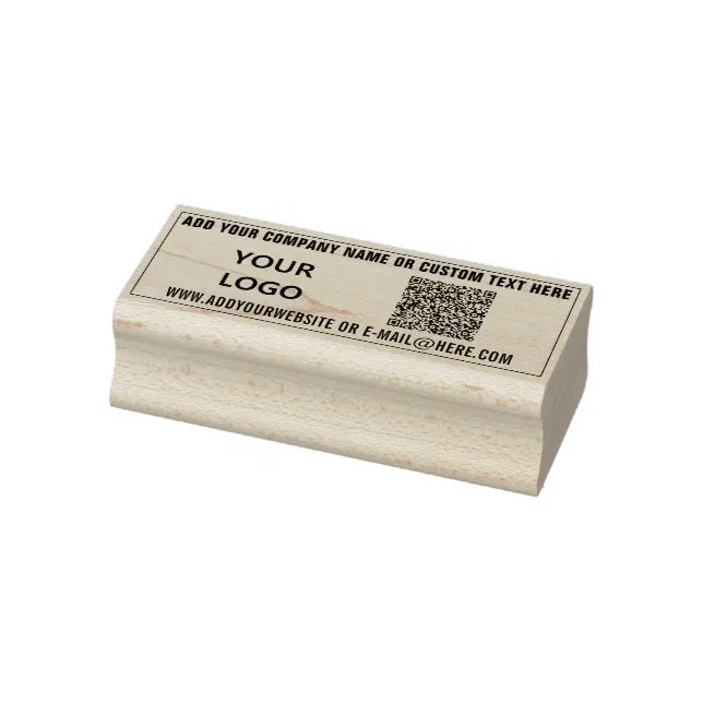 Custom QR Code Info Logo Name Website Rubber Stamp | Zazzle