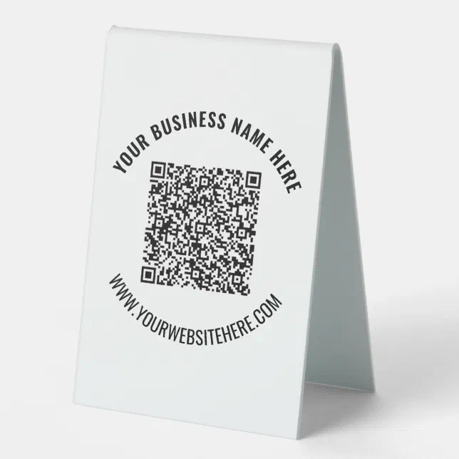 Custom QR Code Info Text Business Table Tent Sign | Zazzle