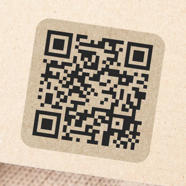 Custom QR code Kraft paper look Square Sticker | Zazzle