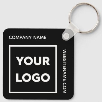 Custom QR Code Logo and Text Corporate Swag Black Keychain | Zazzle