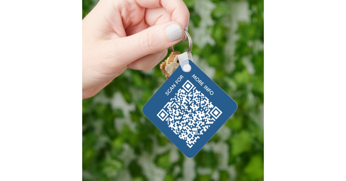 Custom QR Code Logo and Text Corporate Swag Blue Keychain | Zazzle
