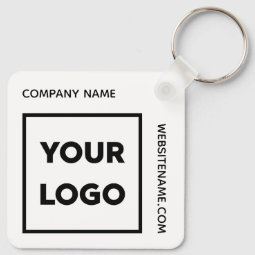 Custom QR Code Logo and Text Corporate Swag White Keychain | Zazzle
