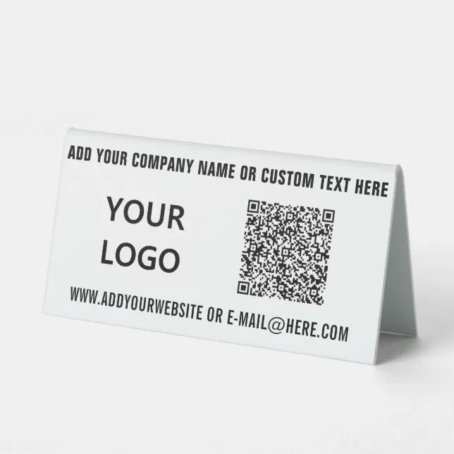 Custom QR Code , Logo and Text Table Tent Sign | Zazzle