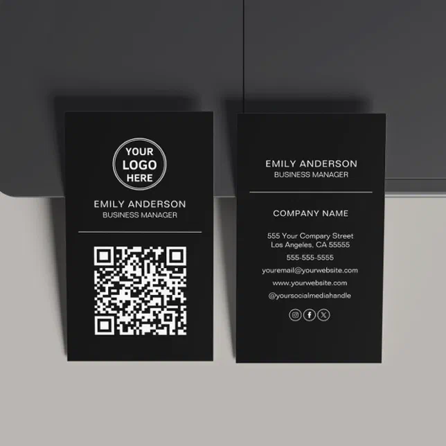 Custom QR Code Logo Minimal Black Business Card | Zazzle