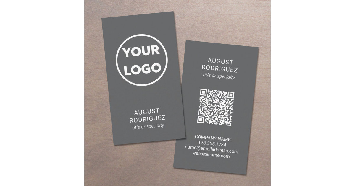 Custom QR Code Logo Modern Dark Gray Business Card | Zazzle