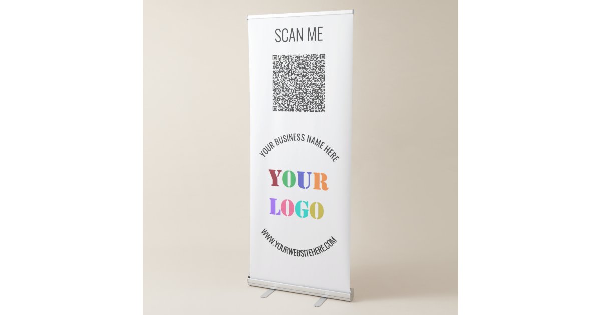 Custom QR Code Logo Name Website Promotional Retractable Banner | Zazzle