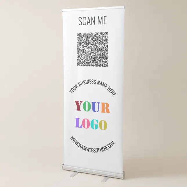 Custom QR Code Logo Name Website Promotional Retractable Banner | Zazzle