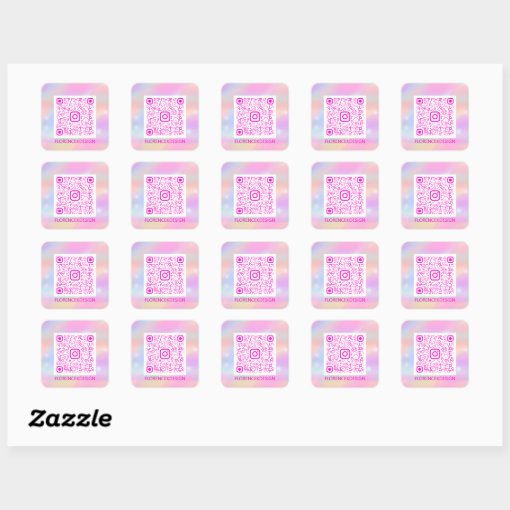 Custom QR Code Logo Pastels Holograph Pink Square Sticker | Zazzle