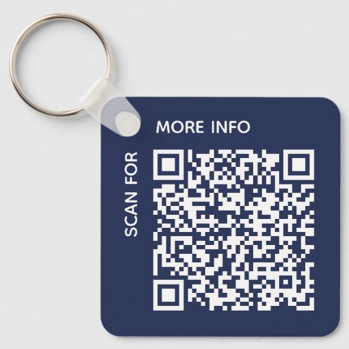 Custom QR Code Logo Text Corporate Swag Navy Blue Keychain | Zazzle