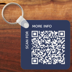 Custom QR Code Logo Text Corporate Swag Navy Blue Keychain | Zazzle