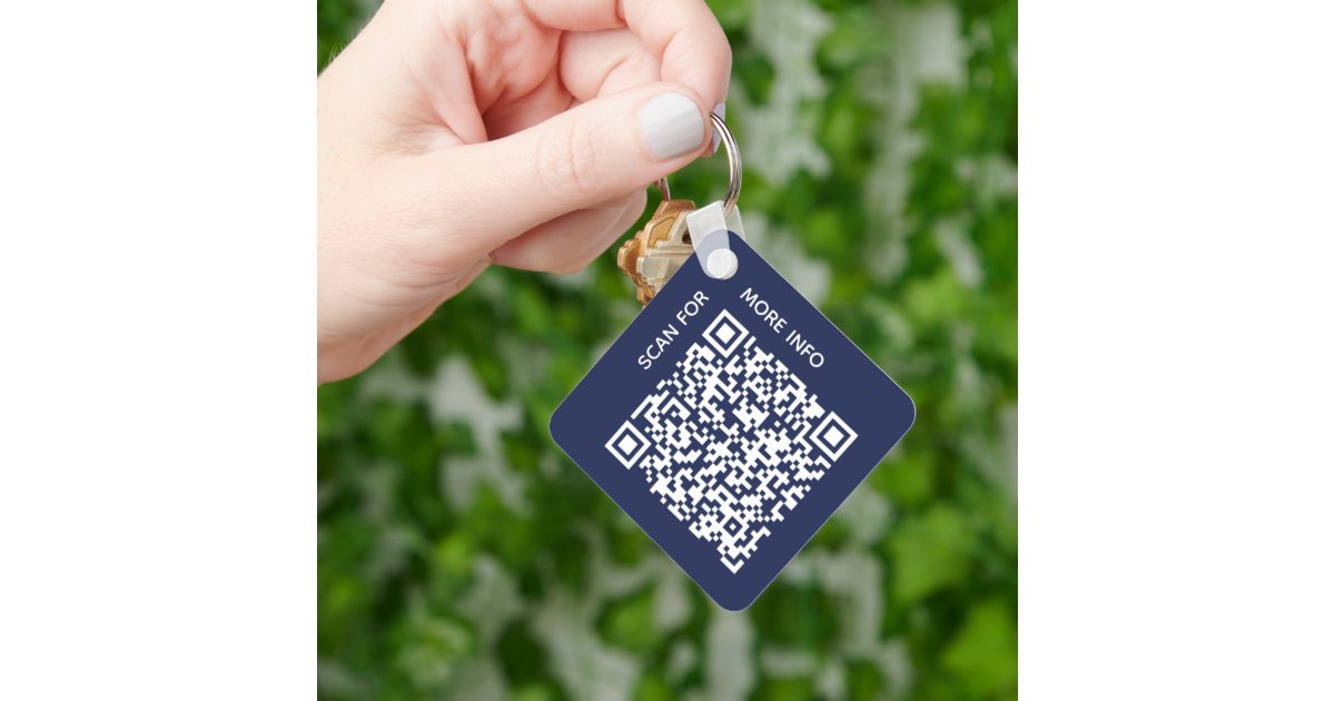 Custom QR Code Logo Text Corporate Swag Navy Blue Keychain | Zazzle