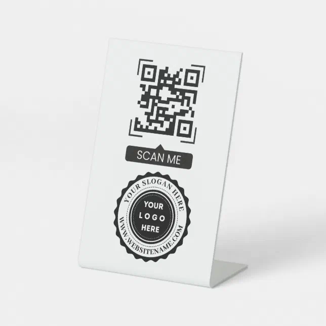 Custom QR Code Logo Text Modern Business Pedestal Sign | Zazzle