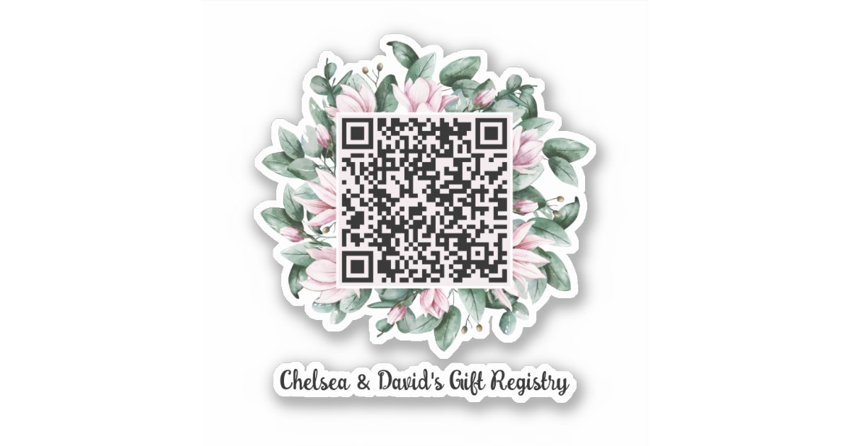 Custom QR Code Magnolia Flower Frame Gift Registry Sticker | Zazzle