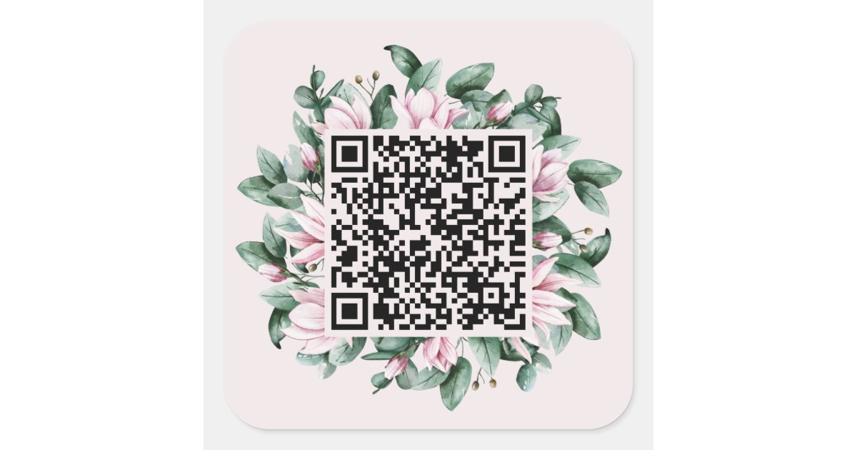 Custom QR Code Magnolia Flower Frame Wedding Square Sticker | Zazzle