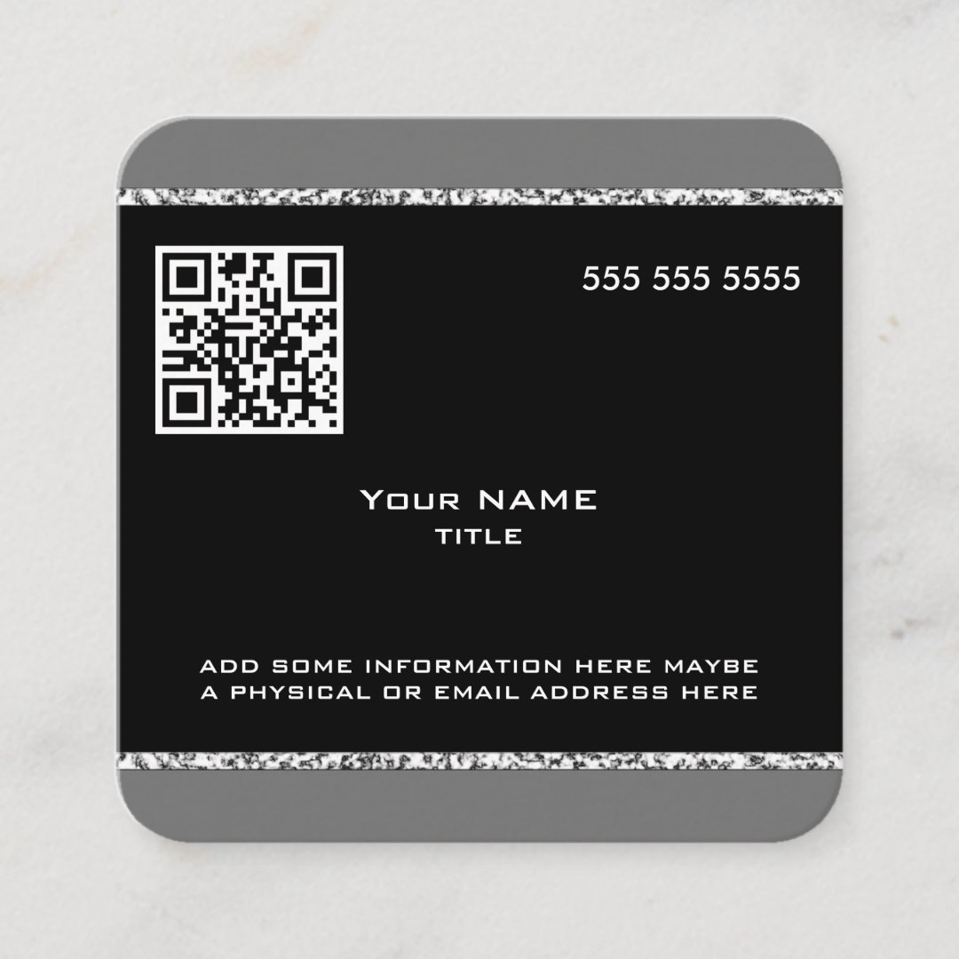 Custom QR Code Marble Black and Gray Square Business Card | Zazzle