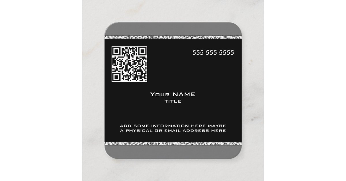 Custom QR Code Marble Black and Gray Square Business Card | Zazzle