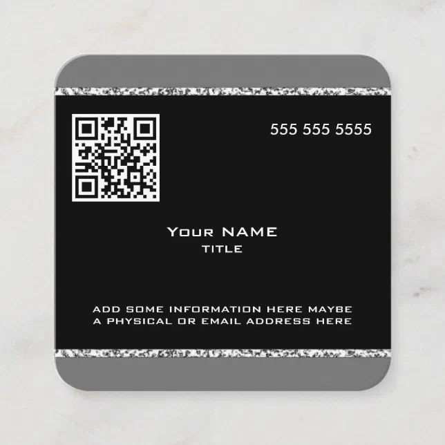 Custom QR Code Marble Black and Gray Square Business Card | Zazzle