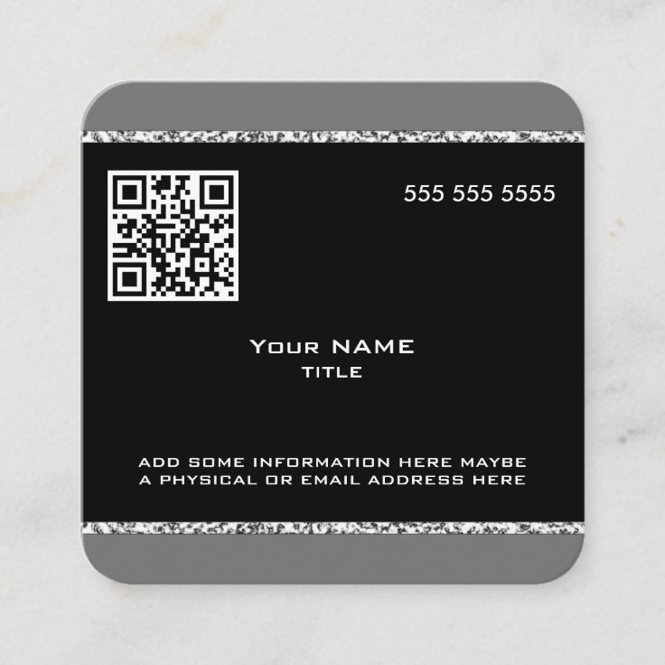 Custom QR Code Marble Black and Gray Square Business Card | Zazzle