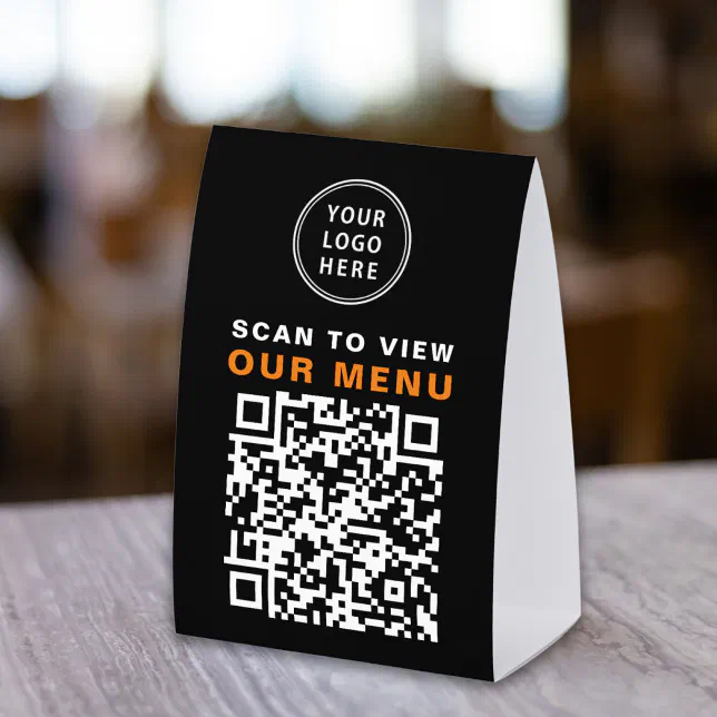 Custom QR Code Menu Black Paper Table Tent | Zazzle