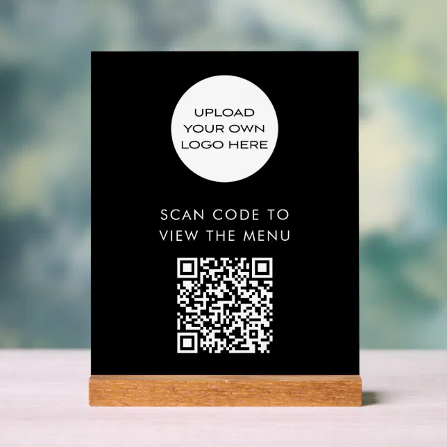 Custom QR Code Menu Scan Logo Black Acrylic Sign | Zazzle