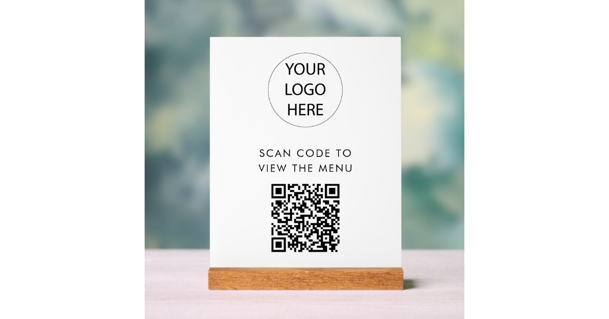 Custom QR Code Menu Scan Logo White Acrylic Sign | Zazzle