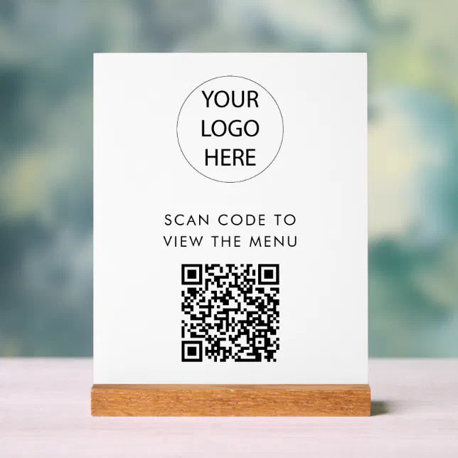 Custom QR Code Menu Scan Logo White Acrylic Sign | Zazzle