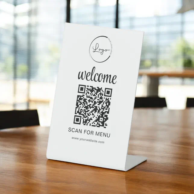 Custom QR Code Menu Text Modern Business Pedestal Sign | Zazzle