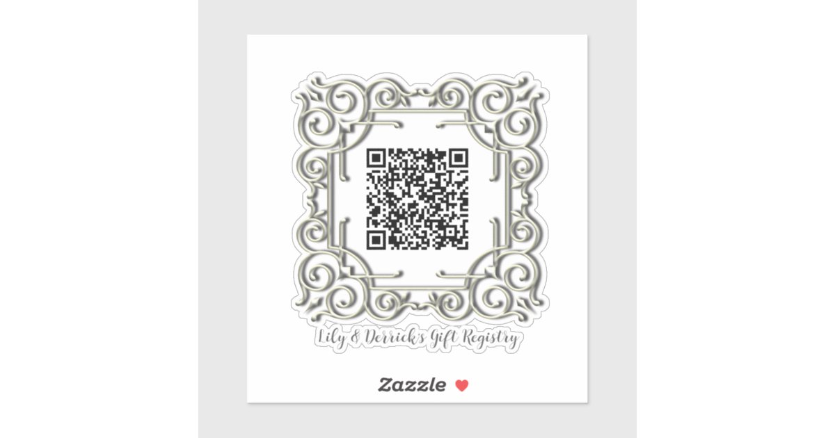 Custom QR Code Ornate Frame Wedding Gift Registry Sticker | Zazzle