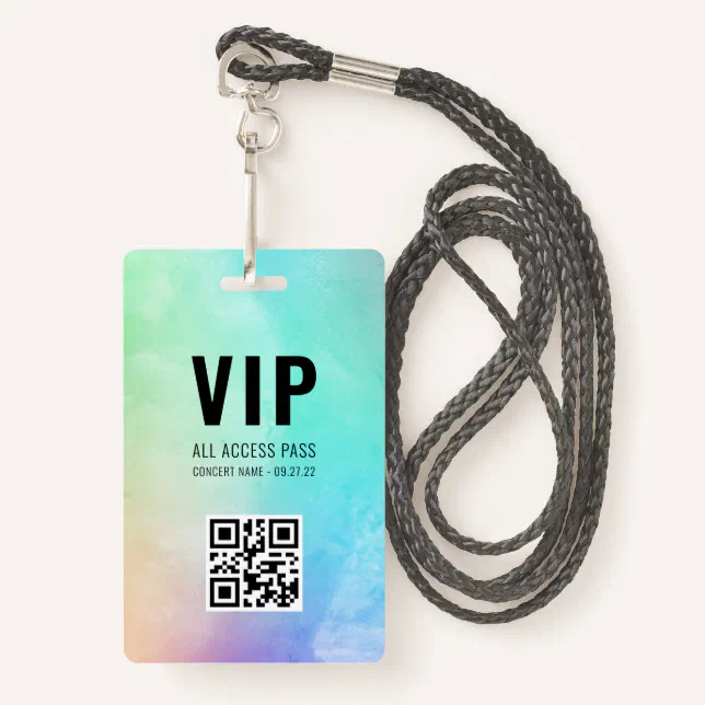 Custom QR Code Pastel Rainbow VIP All Access Badge | Zazzle