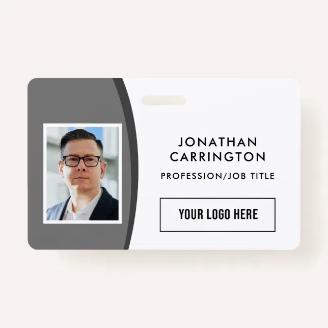 Custom QR Code Photo Logo Gray Employee ID Badge | Zazzle