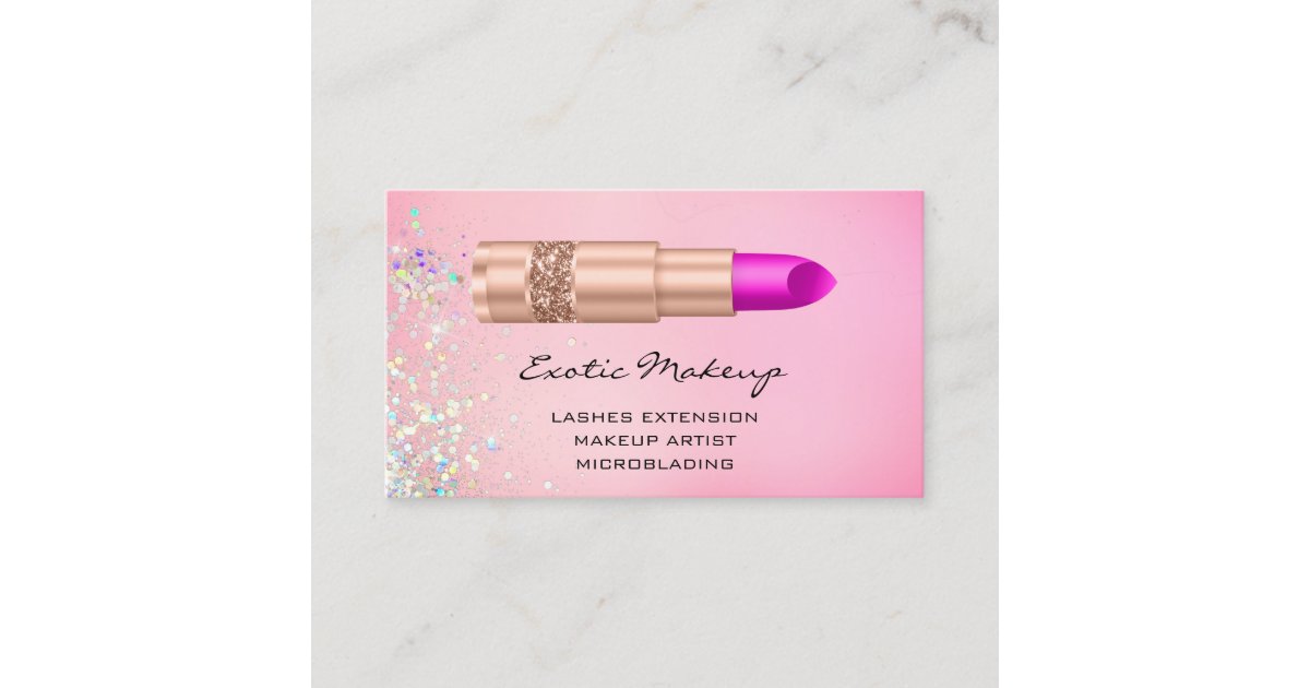 Custom Qr Code Pink Glitter Makeup Lipstick Logo Business Card | Zazzle