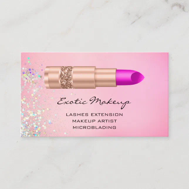 Custom Qr Code Pink Glitter Makeup Lipstick Logo Business Card | Zazzle