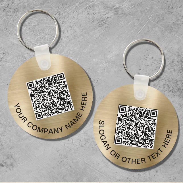 Custom QR Code Promotional Gold Keychain | Zazzle